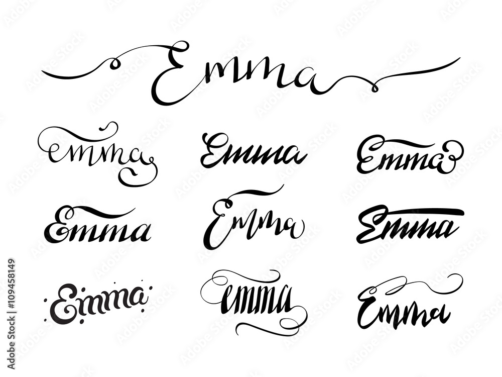 Personal name Emma. Vector handwritten calligraphy tattoo design set ...