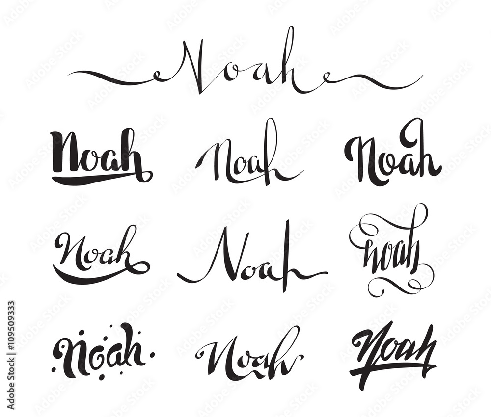 Personal name Noah. Vector handwritten calligraphy tattoo design set ...