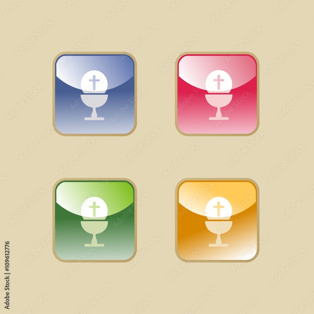 Icono de Primera Comunión en botones de colores. Ilustración vectorial ...
