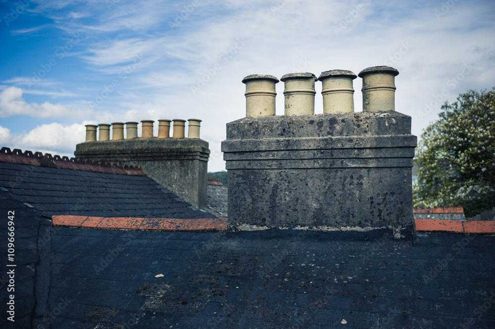 Chimney stacks on Victorian terrace Stock Photo | Adobe Stock