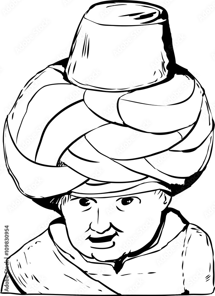 Outline drawing of 18th century Arab doll Stock Vector | Adobe Stock