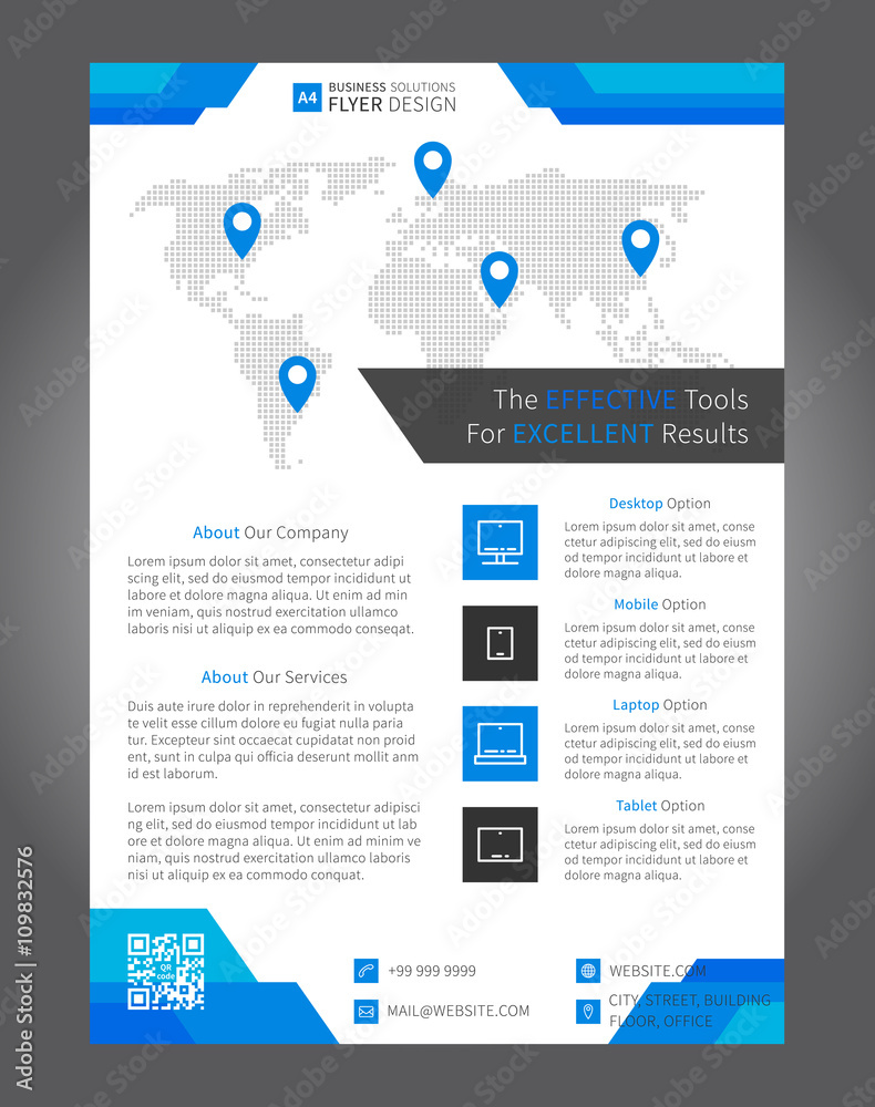 Flyer (leaflet) layout vector design. A4 size page with sample text ...