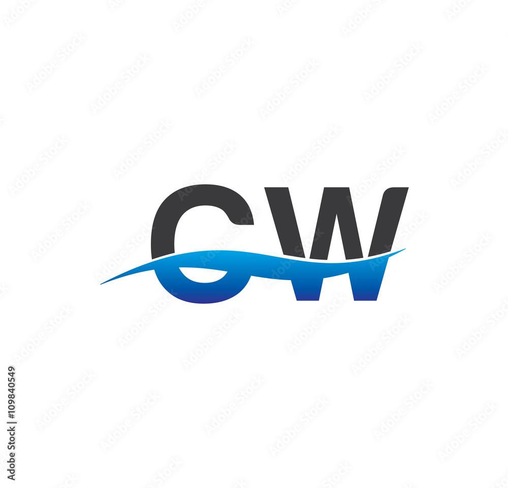 cw initial logo with swoosh blue and grey Stock Vector | Adobe Stock