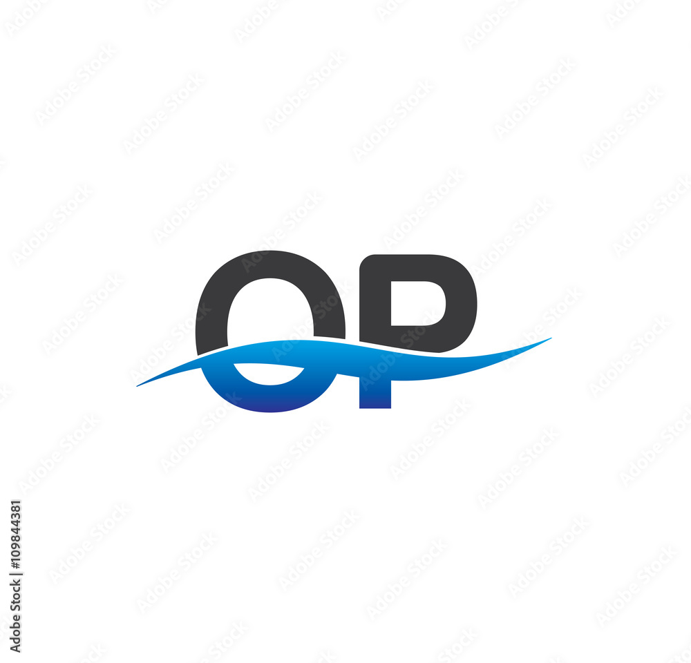 op initial logo with swoosh blue and grey Stock Vector | Adobe Stock
