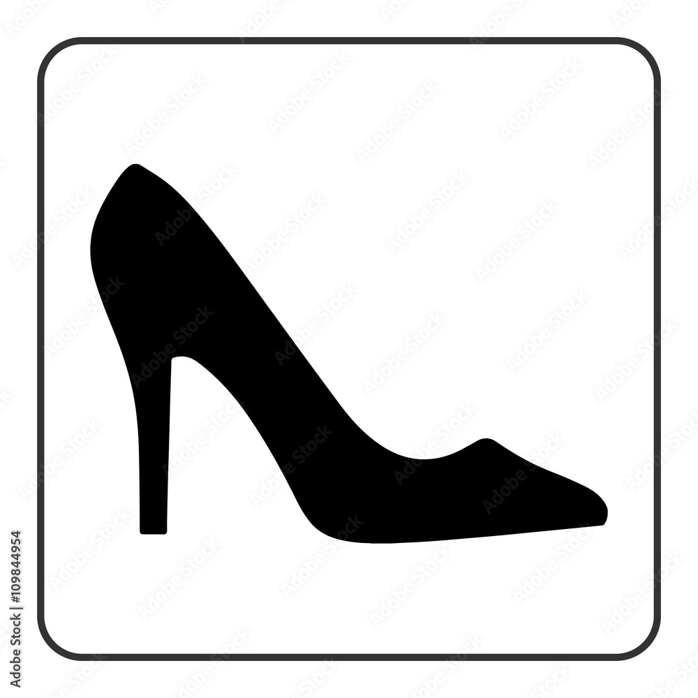 High heel shoes icon. Elegant black silhouette. Information sign. Women ...