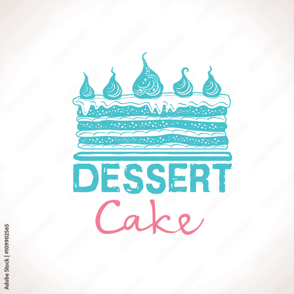 Cake with cream. Dessert vector logo template. Big cakes with fillings ...