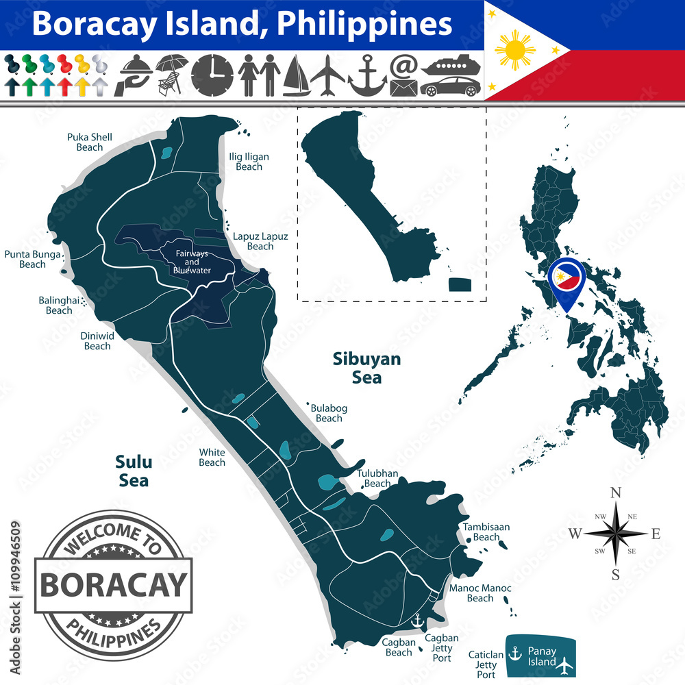 Map of Boracay island, Philippines Stock Vector | Adobe Stock