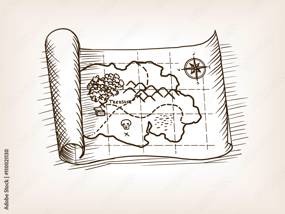Treasure map sketch style vector illustration Stock Vector | Adobe Stock