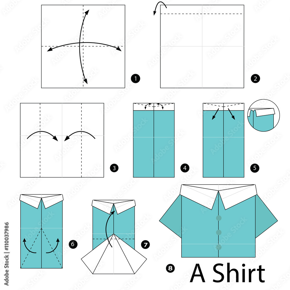 Step by step instructions how to make origami A Shirt Stock Vector ...