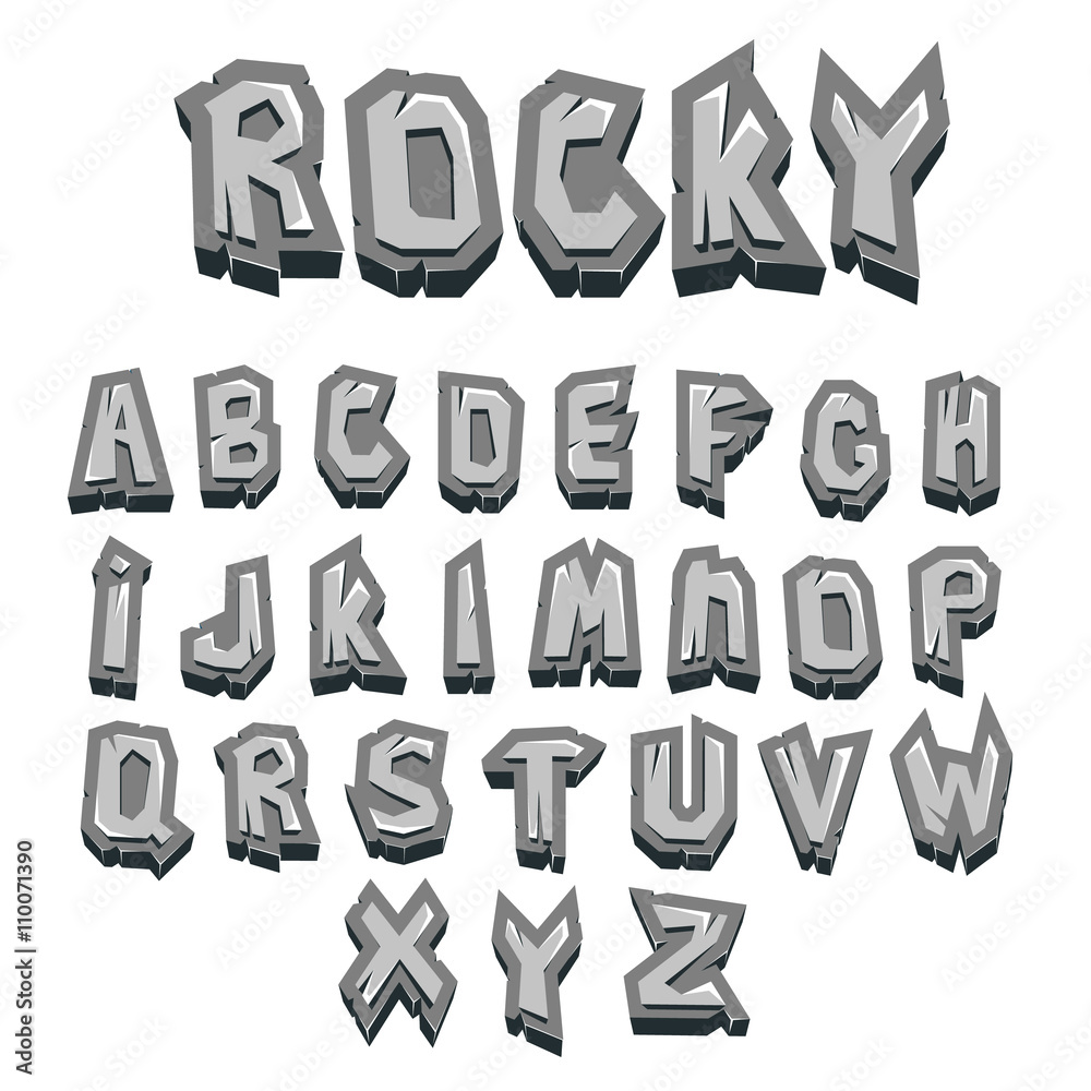 broken rocky alphabet with cracks. Abstract stone shift cutted alphabet ...