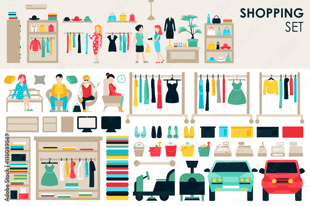Shopping Big Collection in flat design background concept. Infographic ...