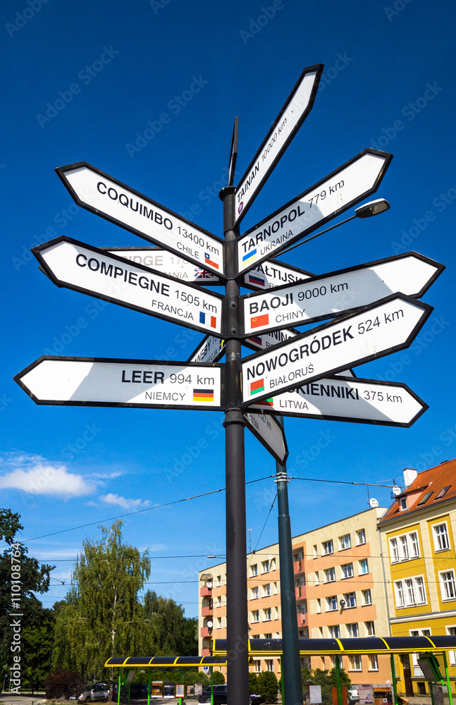 Panneau indiquant la distance et la direction vers les villes de ...