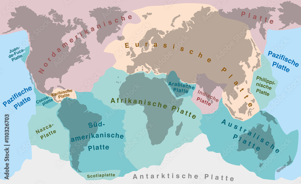 Tectonic plates of planet earth - map with names of major an minor ...