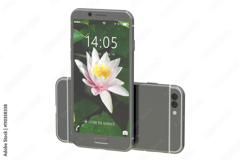 modern smartphone front and back view, 3D rendering Stock Illustration ...