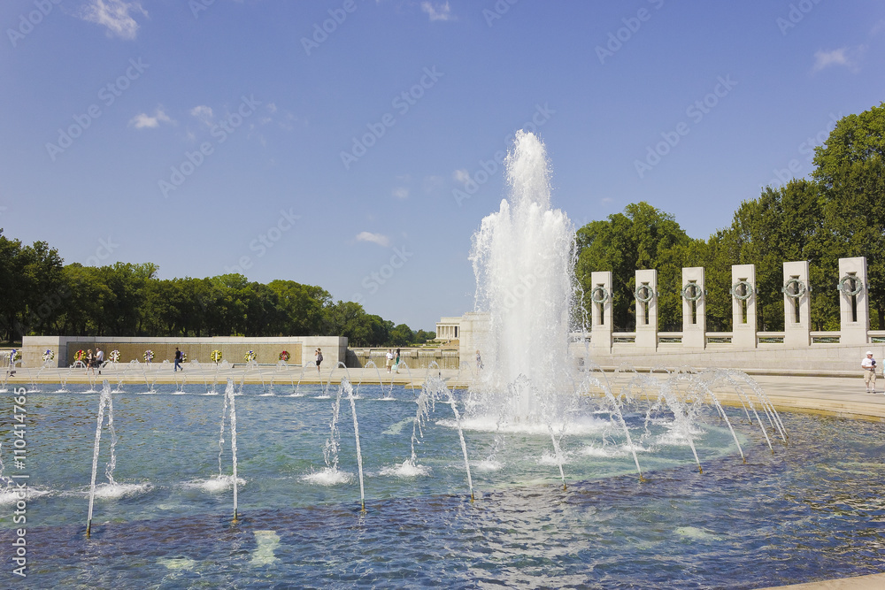 Northern tall- fountain of the Rainbow Pool, Freedom Wall & granite ...