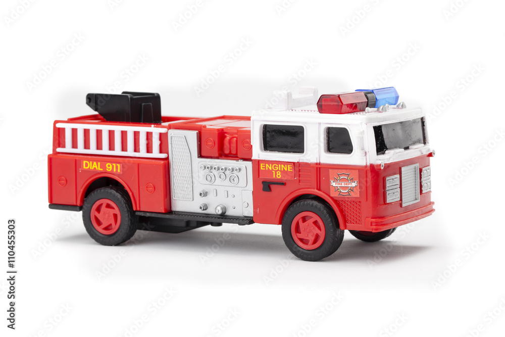 miniature fire truck on white background Stock Photo | Adobe Stock