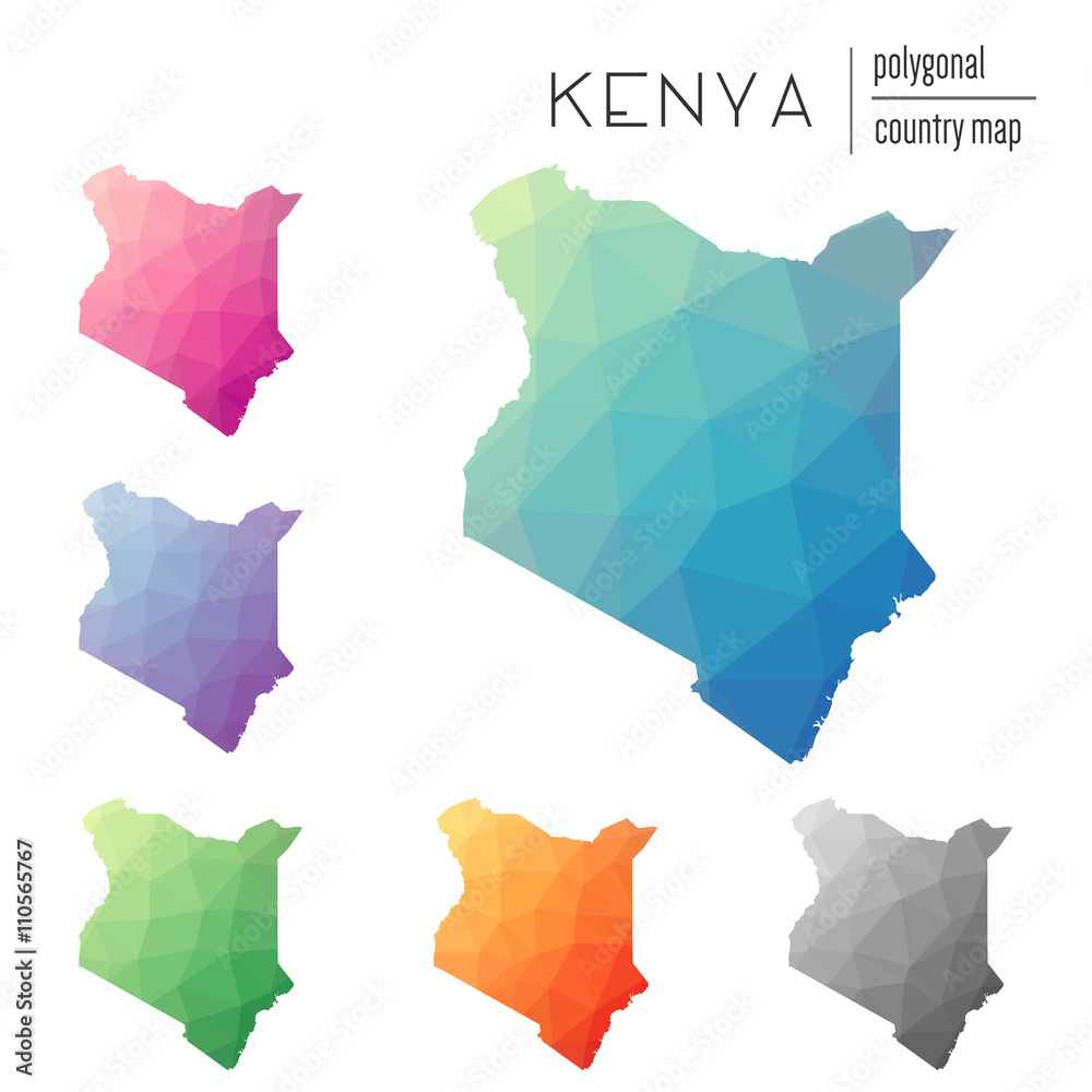 Set of vector polygonal Kenya maps. Bright gradient map of the country ...