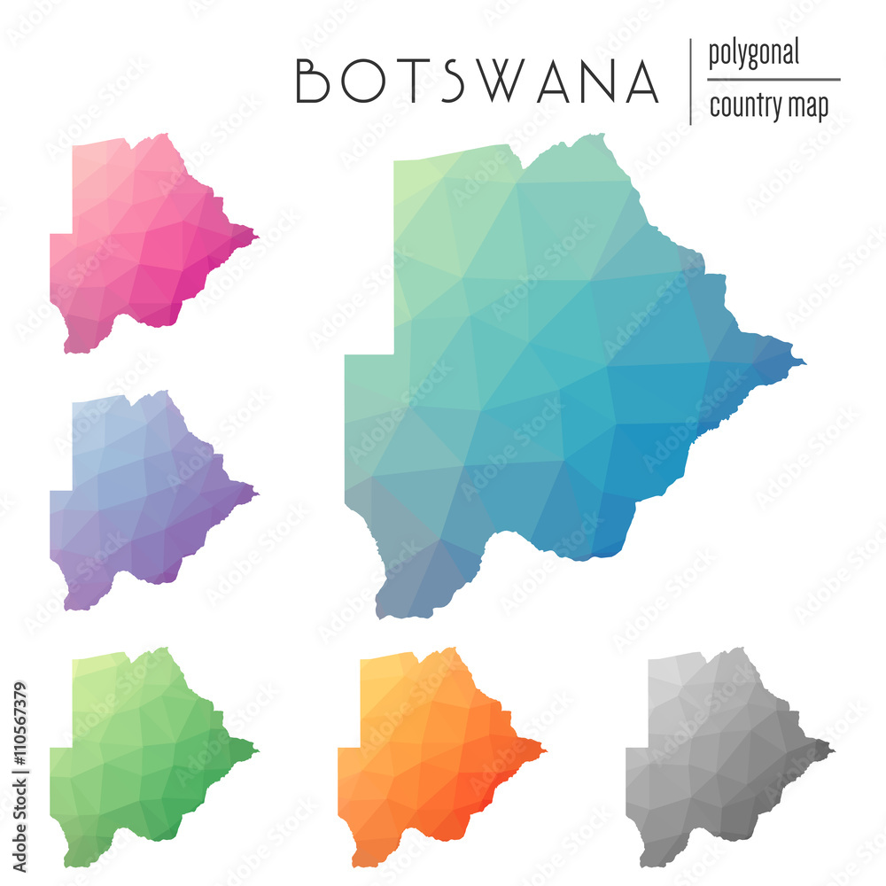 Set of vector polygonal Botswana maps. Bright gradient map of the ...