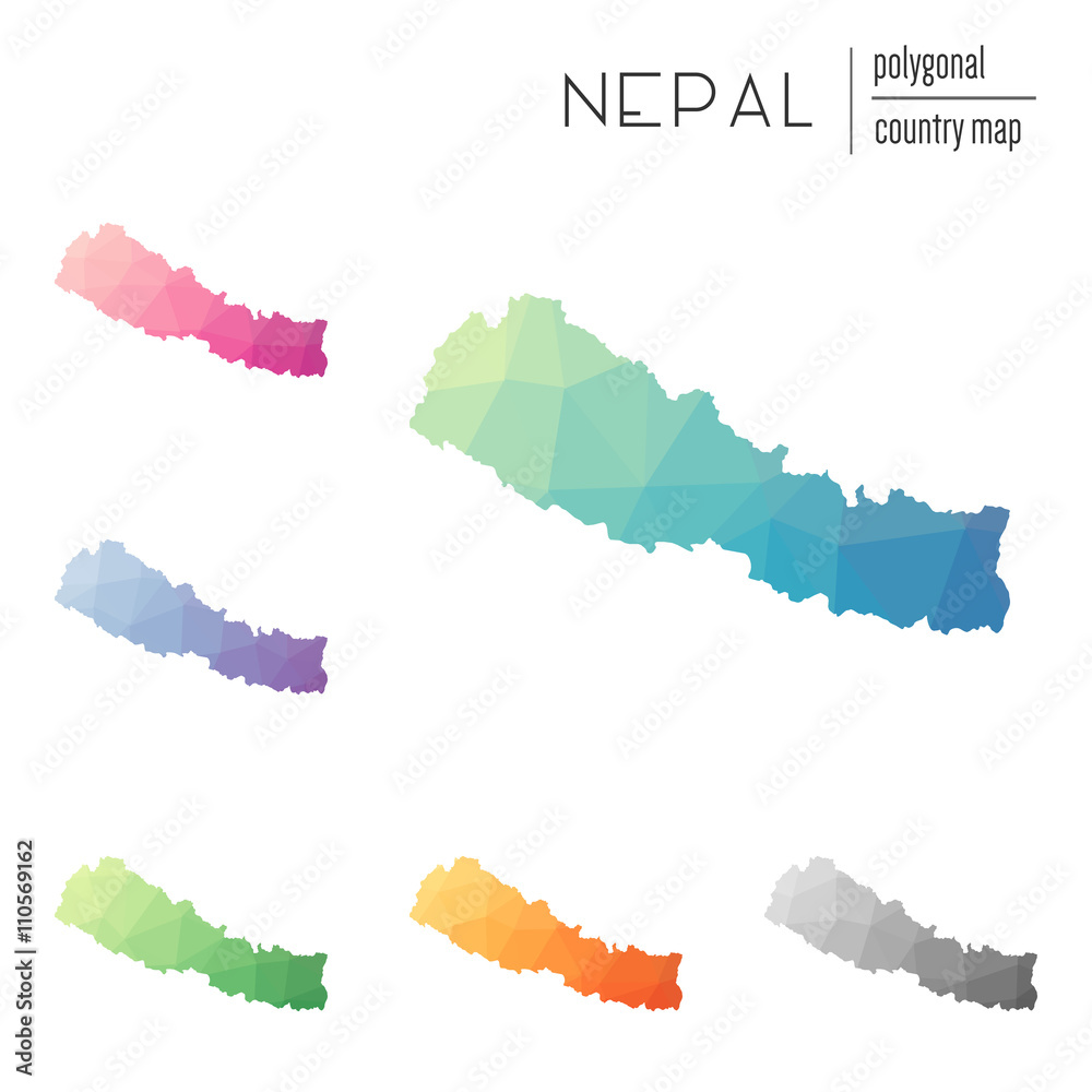 Set of vector polygonal Nepal maps. Bright gradient map of country in ... Set of vector polygonal Nepal maps. Bright gradient map of country in ...
