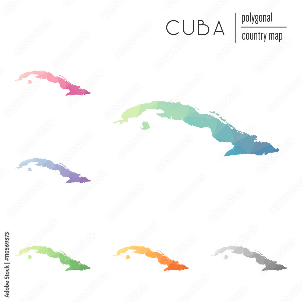 Set of vector polygonal Cuba maps. Bright gradient map of the country ...