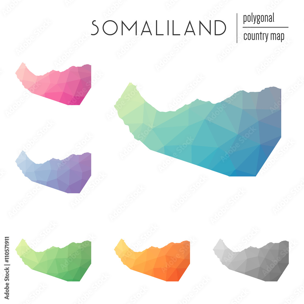 Set of vector polygonal Somaliland maps. Bright gradient map of country ...