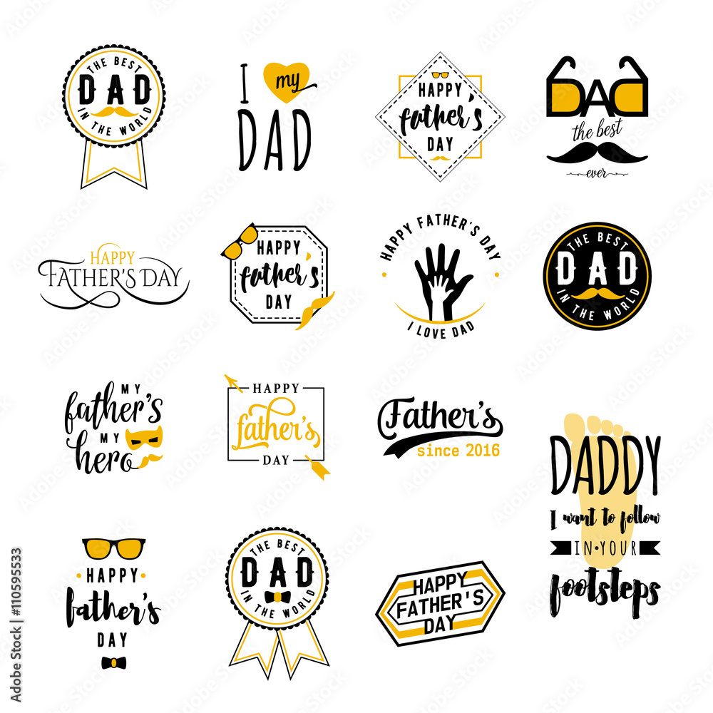 Happy fathers day wishes overlays, lettering labels design set. Retro ...