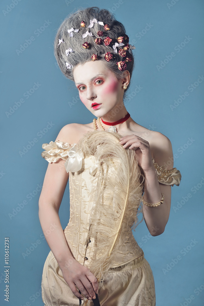 Baroque Style - beautiful young woman with barocco hairstyle posing ...