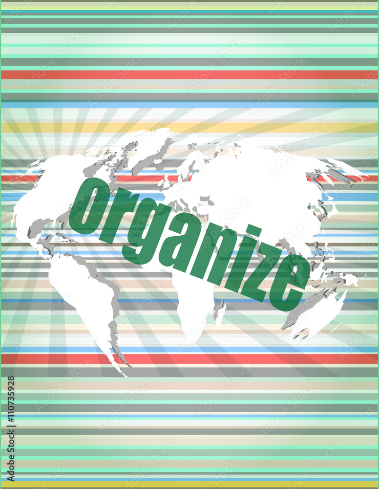 social concept: word organize on digital touch screen background vector ...
