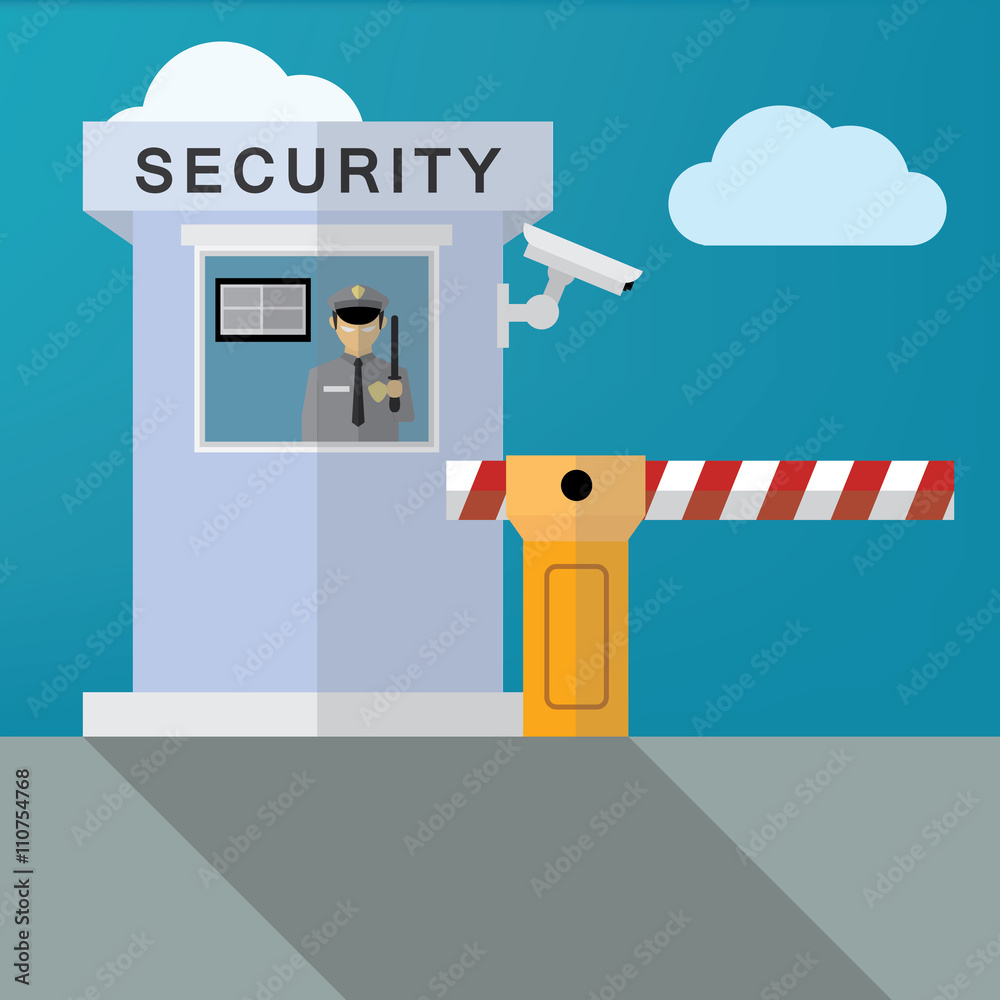 Security Guard With Closed Barrier Gate Stock Vector | Adobe Stock