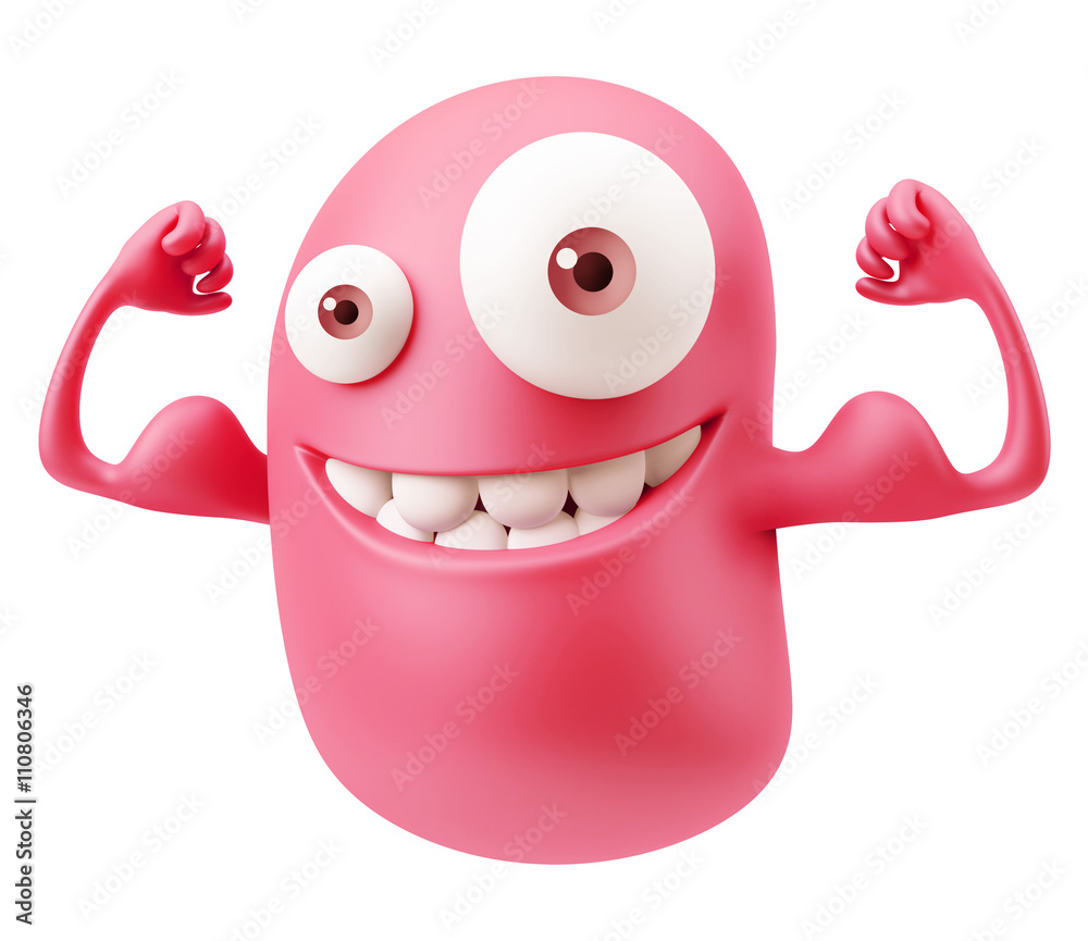 Strong Muscles Emoticon Character Face Expression. 3d Rendering. Stock ...