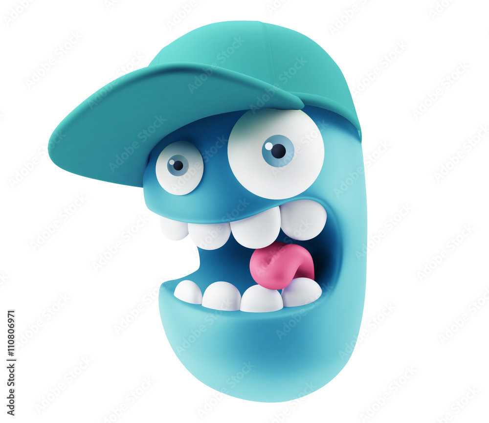 Fashion Cap Emoticon Character Face Expression. 3d Rendering. Stock ...