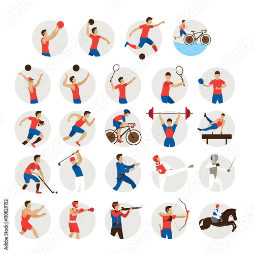 Sports Athletes, Men Icons Set, Athletics, Games, Sportsman, Symbol ...