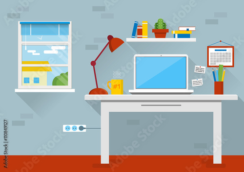 Flat design vector illustration of modern office interior. Creative ...