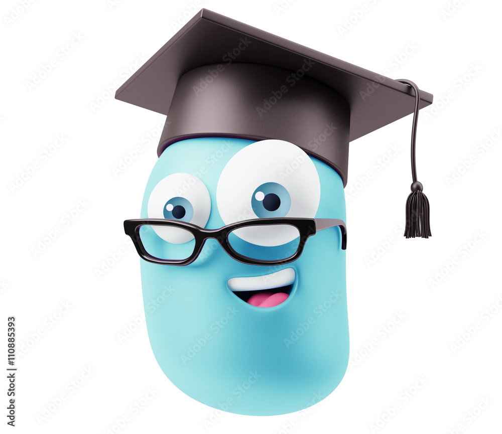 Graduation Emoticon Face. 3d Rendering. Stock Illustration | Adobe Stock