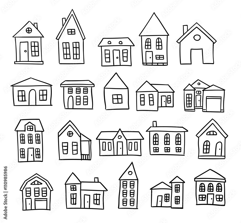 Hand drawn house vector set Stock Vector | Adobe Stock