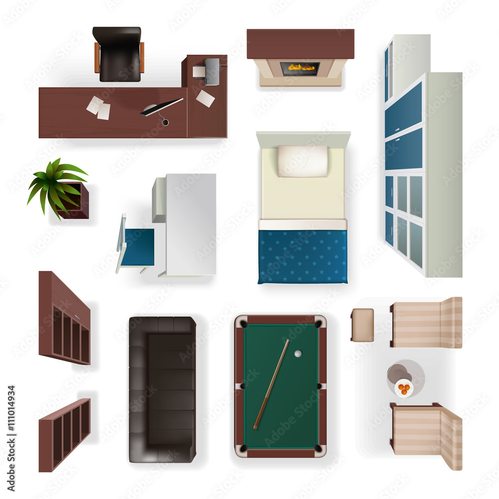 Modern Interior Elements Realistic Top View Stock Vector | Adobe Stock