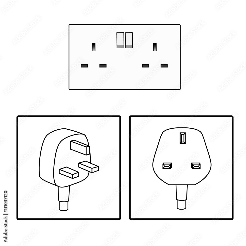 เวกเตอร์ Stock plug and UK socket. Three 3 pin plug icon set. British ...
