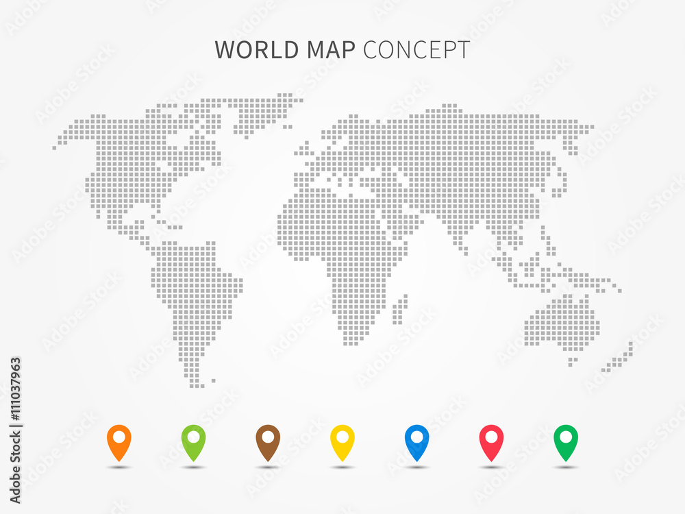 World map infographic with colorful pointers vector illustration ...