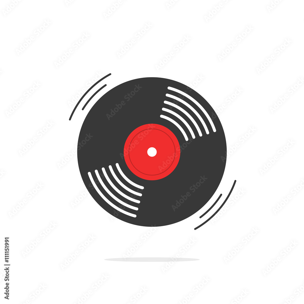 Vinyl record lp disc vector icon gramophone turntable retro old record symbol rotating record vinyl disc flat cartoon vinyl record label modern simple illustration design isolated on white Stock Vecto...