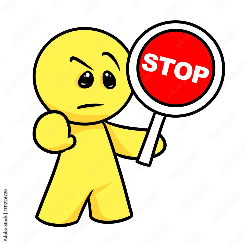 Illustration Stock Smiley character Attention stop sign cartoon ...