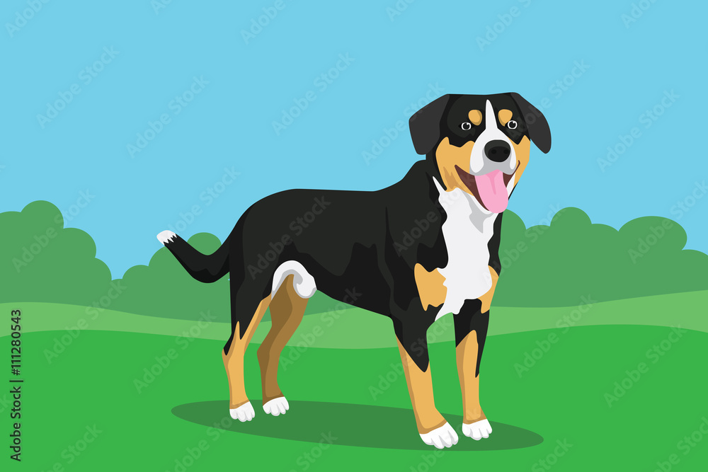 dog cute single isolated with grass and bush tree background vector ...