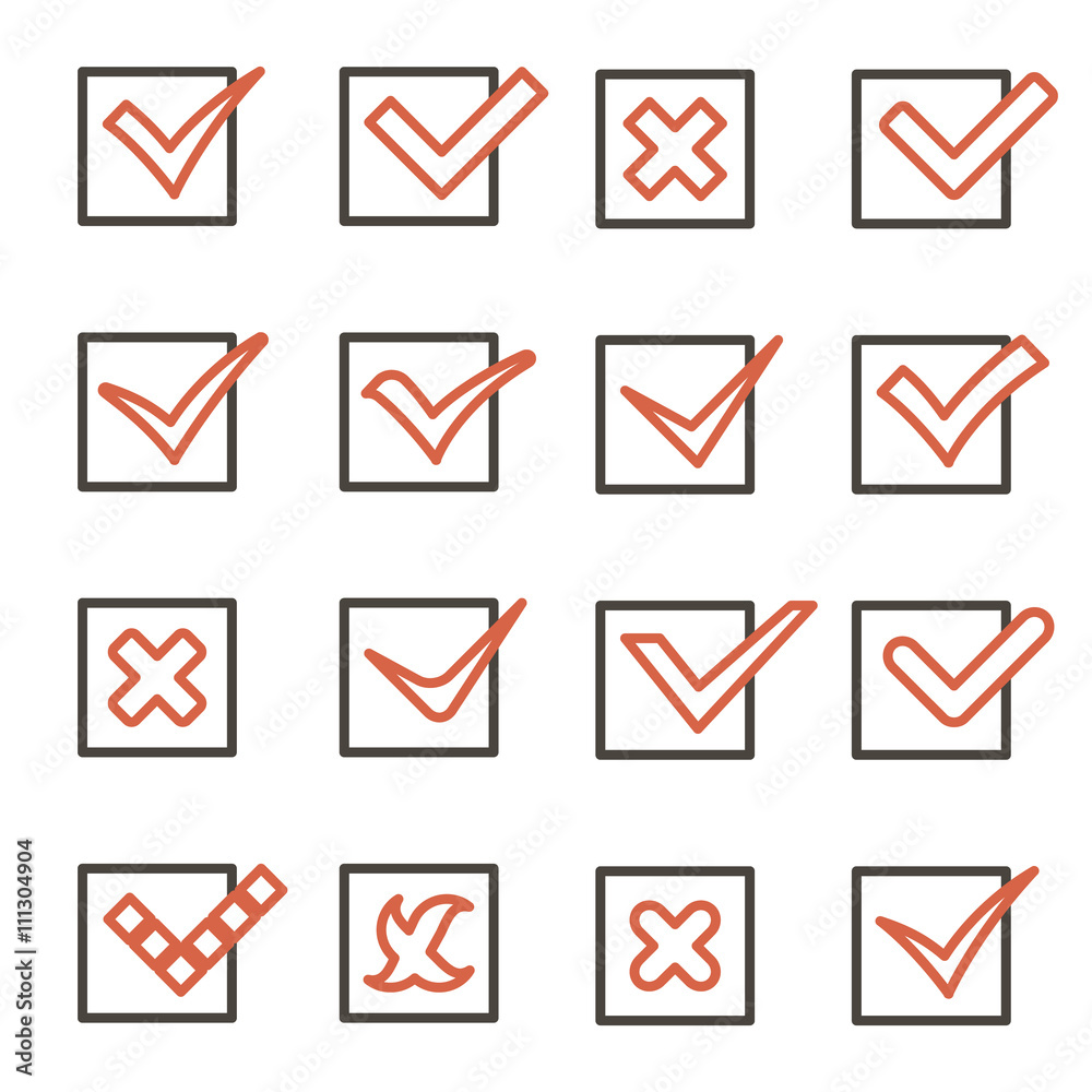 Line art Check Marks Symbols Tick and Cross Icons Set Mobile Apps ...