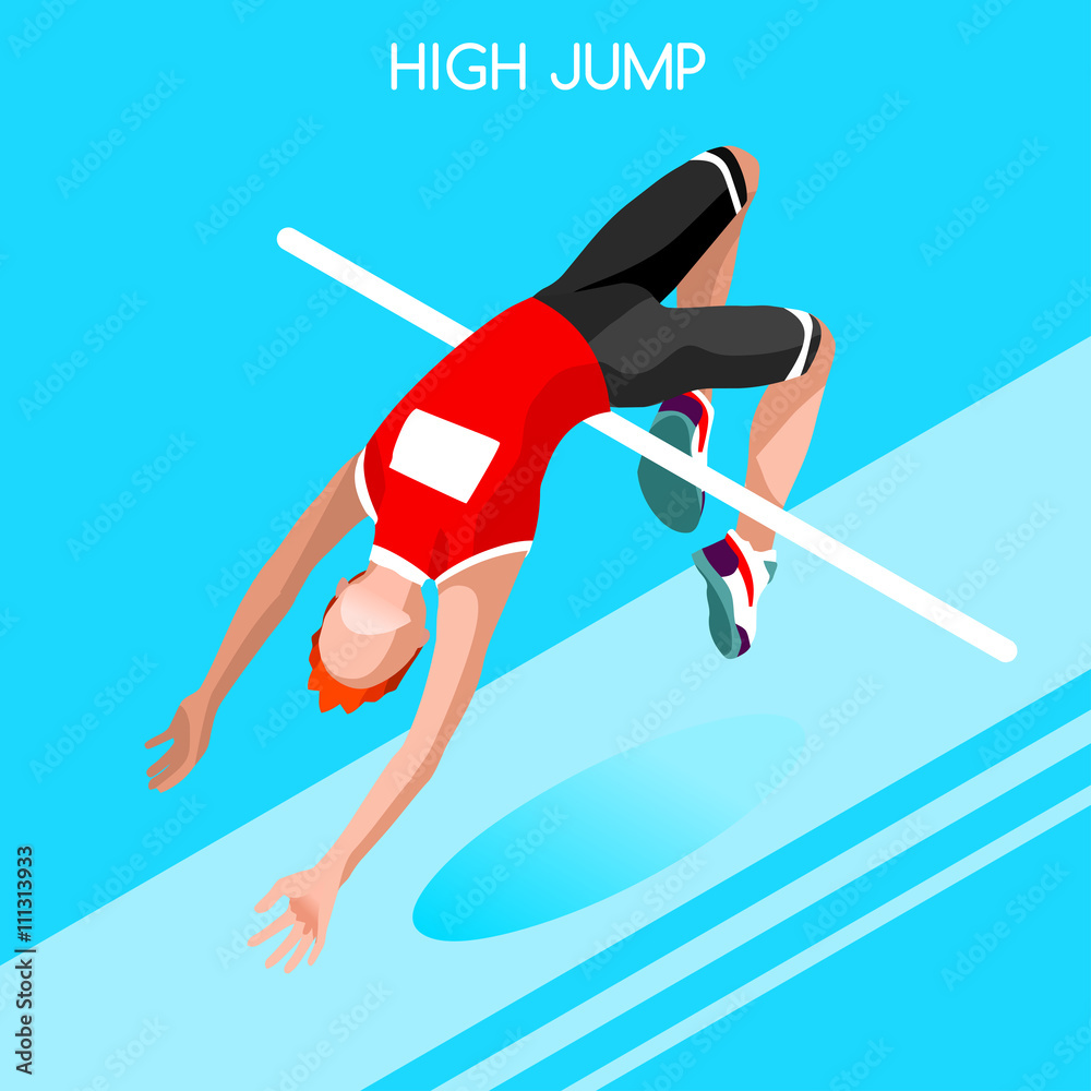 Athletics High Jump Summer Games Icon Set.3D Isometric Athlete.Sporting ...