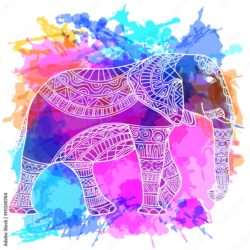 Greeting Beautiful card with Elephant. Frame of animal made in vector ...