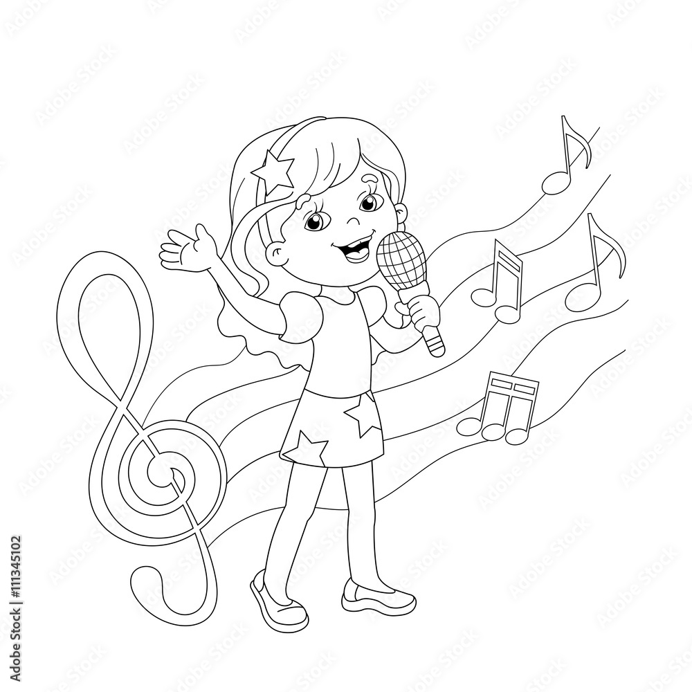 Coloring Page Outline Of cartoon girl singing a song Stock Vector ...