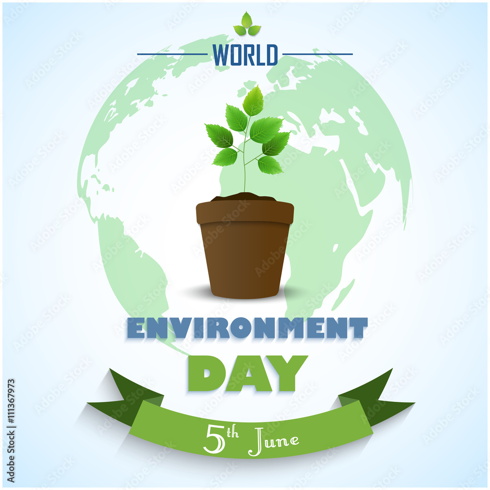 Flower Pot with green ribbon and earth for world environment day Stock ...