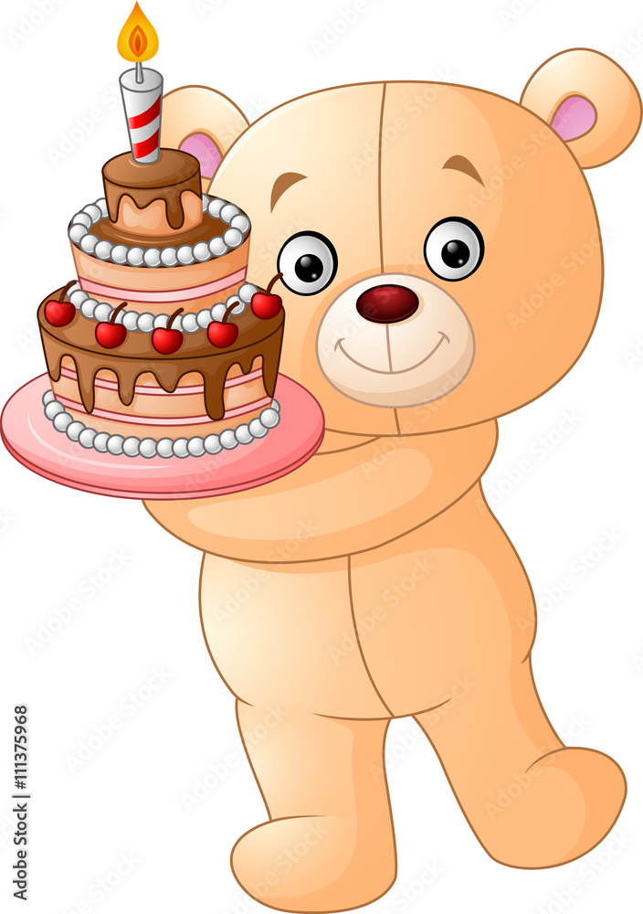 bear holding birthday cake Stock Vector | Adobe Stock