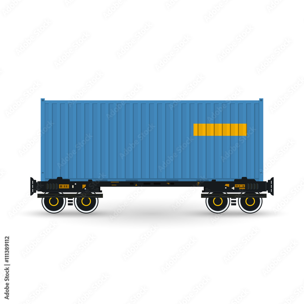 Container, Blue Container on Railroad Platform, Railway and Container ...