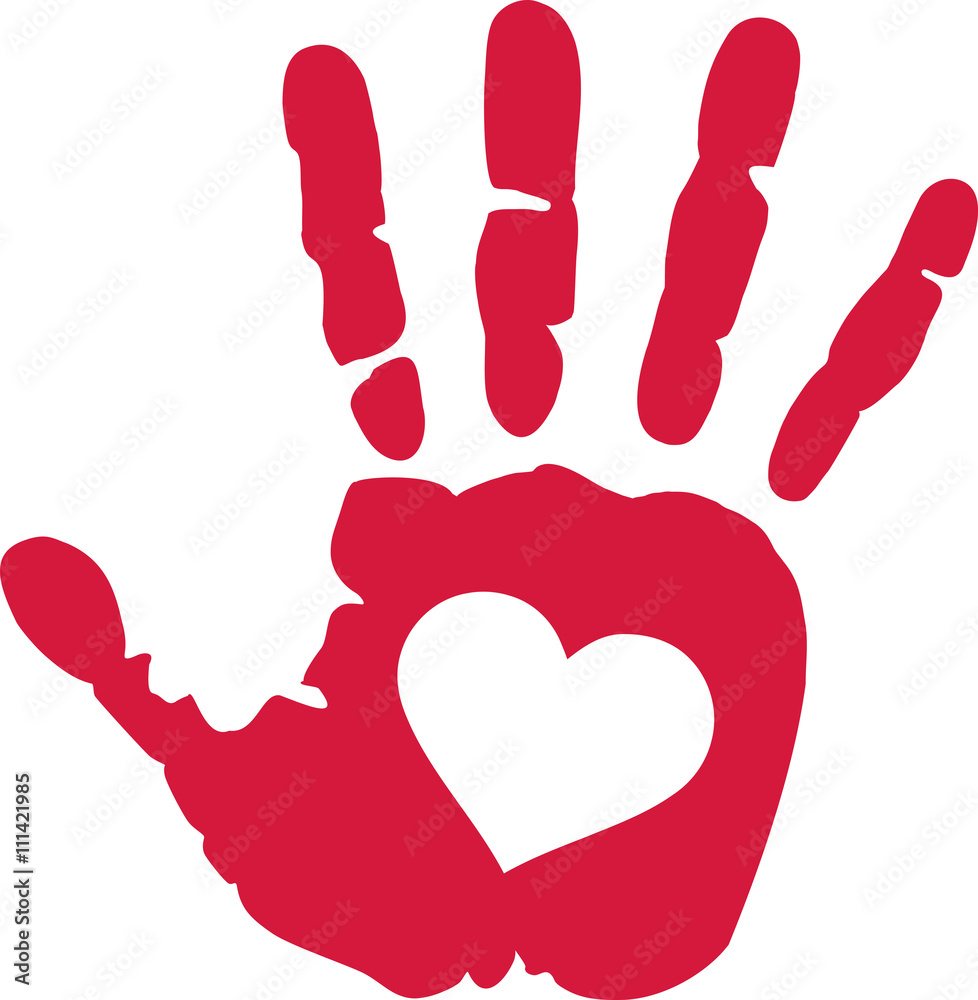 Hand print with heart in the middle Stock Vector | Adobe Stock