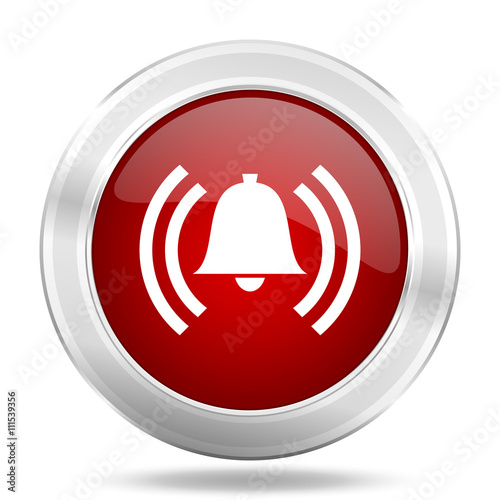 alarm icon, red round glossy metallic button, web and mobile app design ...